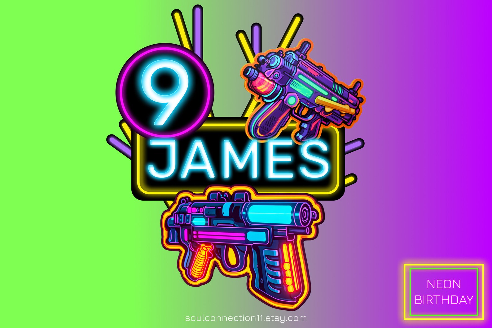 NEON Laser Tag Birthday Cake Topper, Personalized Printable Cake ...