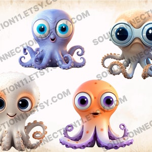 Cute Octopus Clipart PNG Bundle, Under the Sea Clipart, Octopus ...