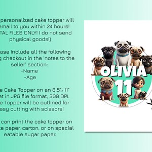 Pug Cake Topper, Pugs Personalized Cake Centerpiece, Printable Pugs ...
