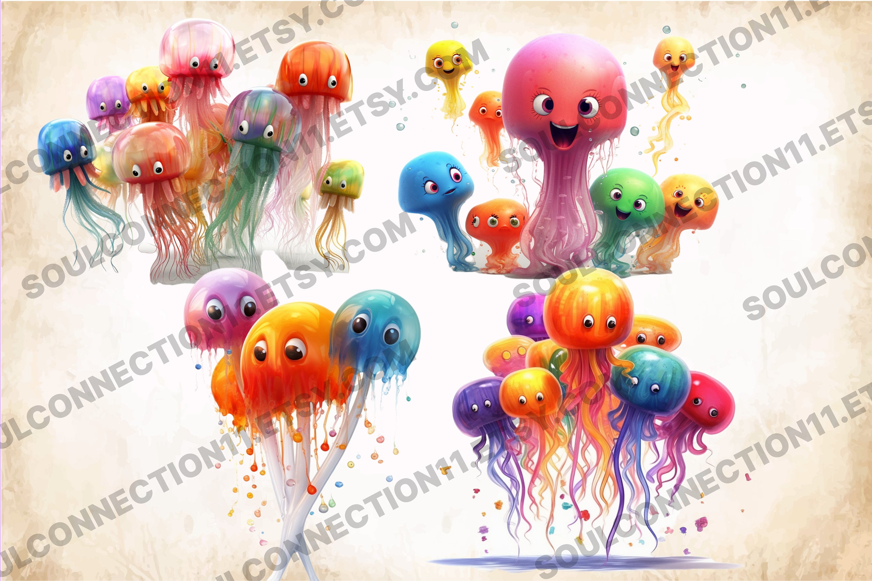 Jellyfish Clipart Bundle, Sea Animals PNG, Sublimation Design - Etsy