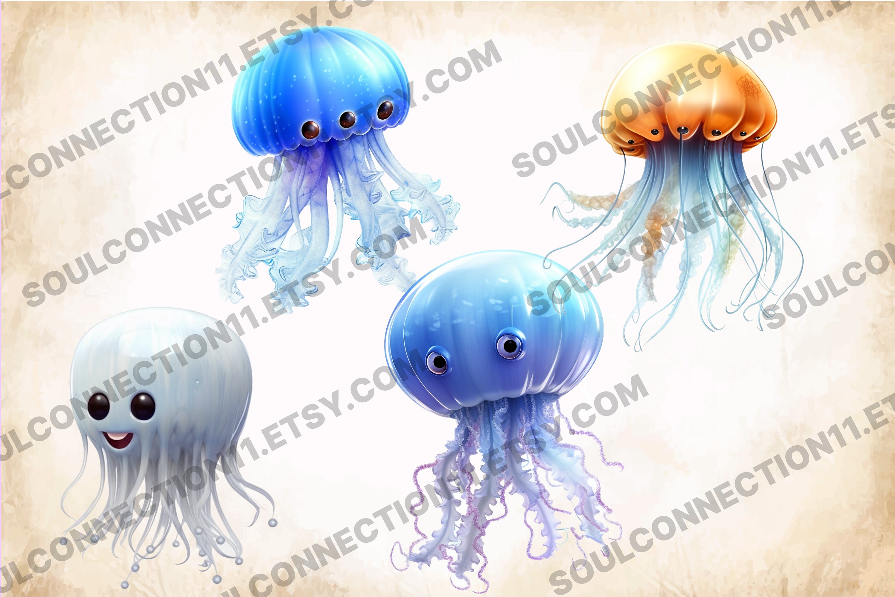 Jellyfish Clipart Bundle, Sea Animals PNG, Sublimation Design - Etsy