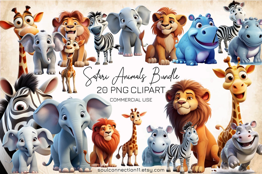 Safari Animals PNG Clipart, Cute African Animals Bundle, Sublimation ...