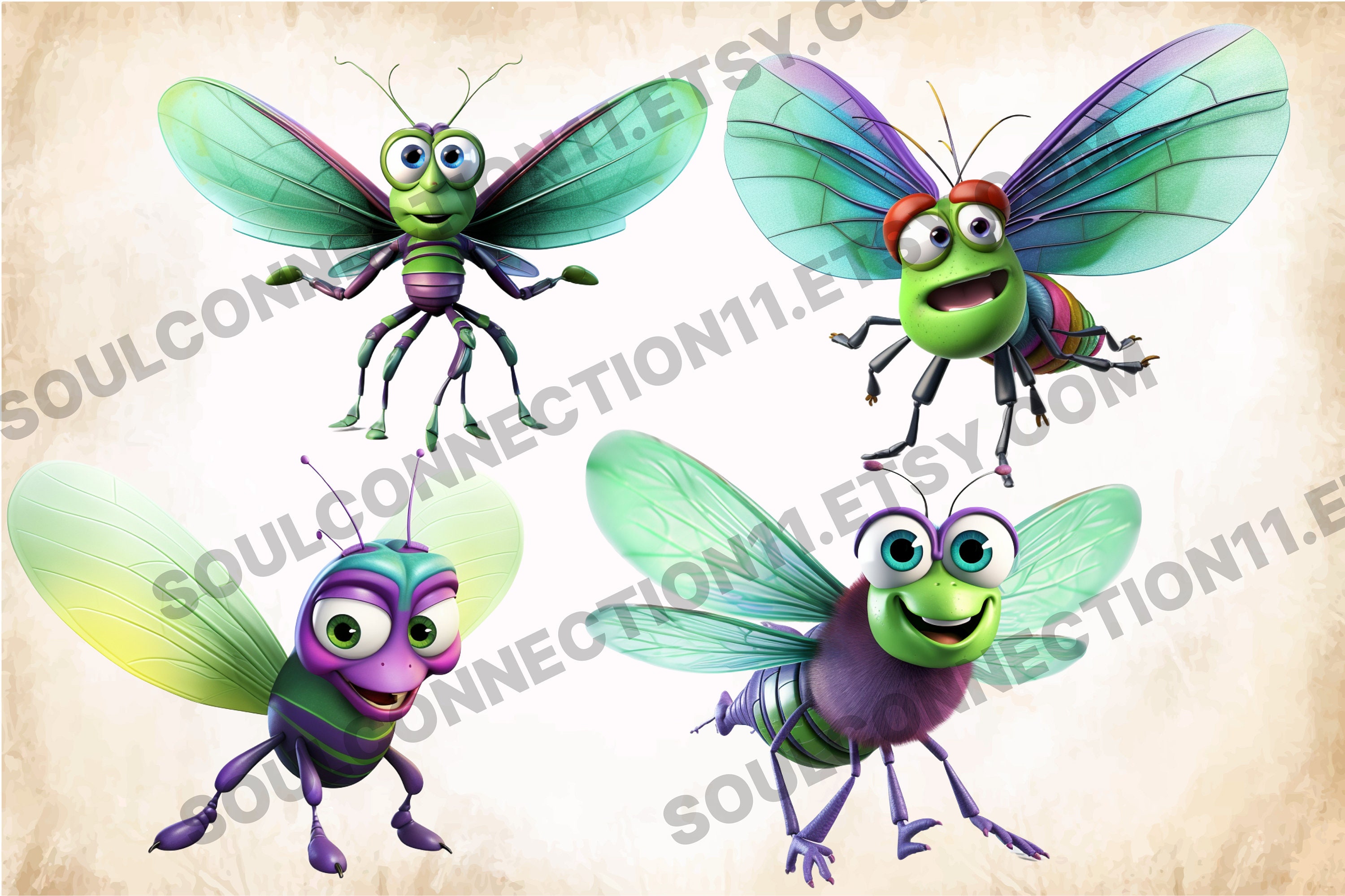 Cute Bugs PNG Clipart Bundle Cartoon Bug Image Fly Clipart - Etsy