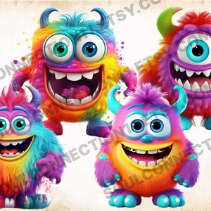 Cute Monster PNG Clipart Bundle, Rainbow Monster Image, Sublimation ...