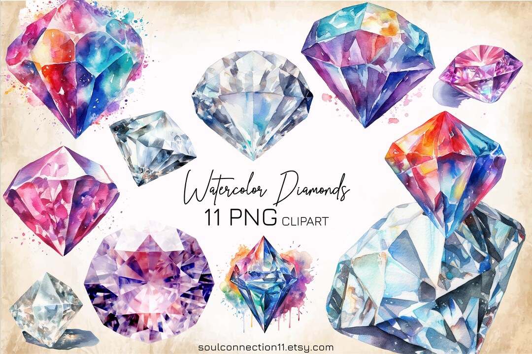 Watercolor Diamonds Clipart PNG, Colorful Diamond Bundle, Diamond ...