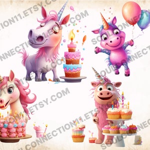 Unicorn PNG Clipart Bundle, Unicorn Birthday Party, Sublimation Design ...