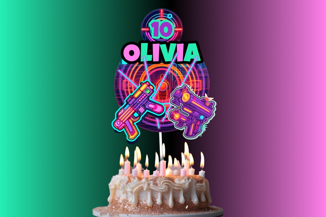 Pink Laser Tag Cake Topper. Neon Laser Tag Gun Party Decorations ...
