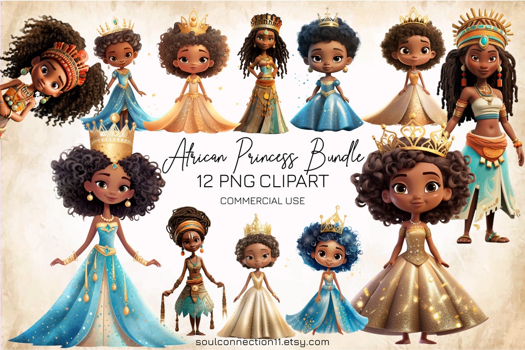 Cute Black Princess PNG Clipart Bundle, African Princess PNG Images ...