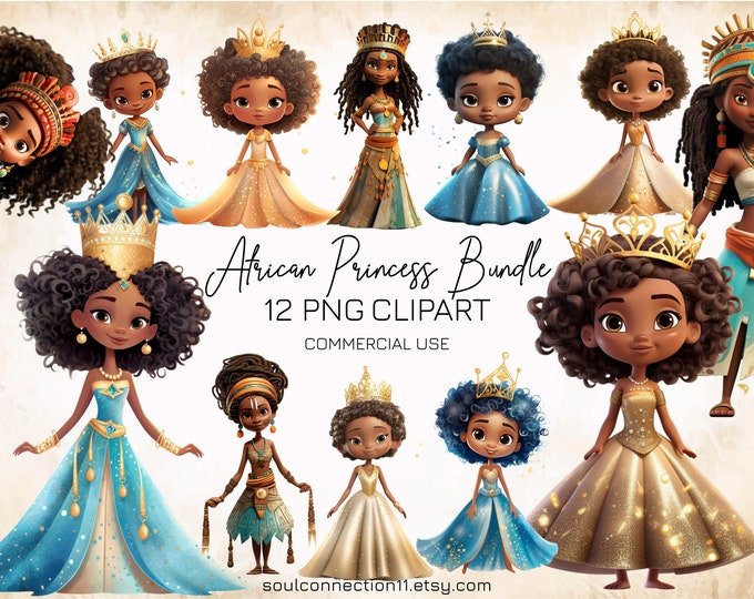 Cute Black Princess PNG Clipart Bundle, African Princess PNG Images ...
