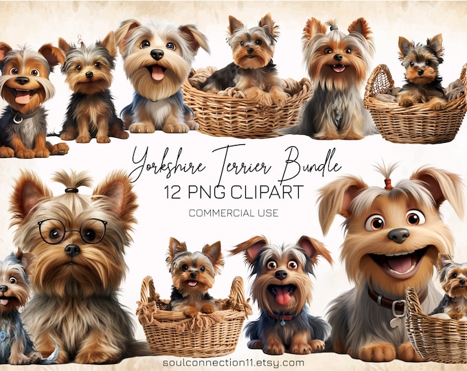 Yorkshire Terrier PNG Clipart Bundle, Cute Dogs Clipart, Sublimation ...