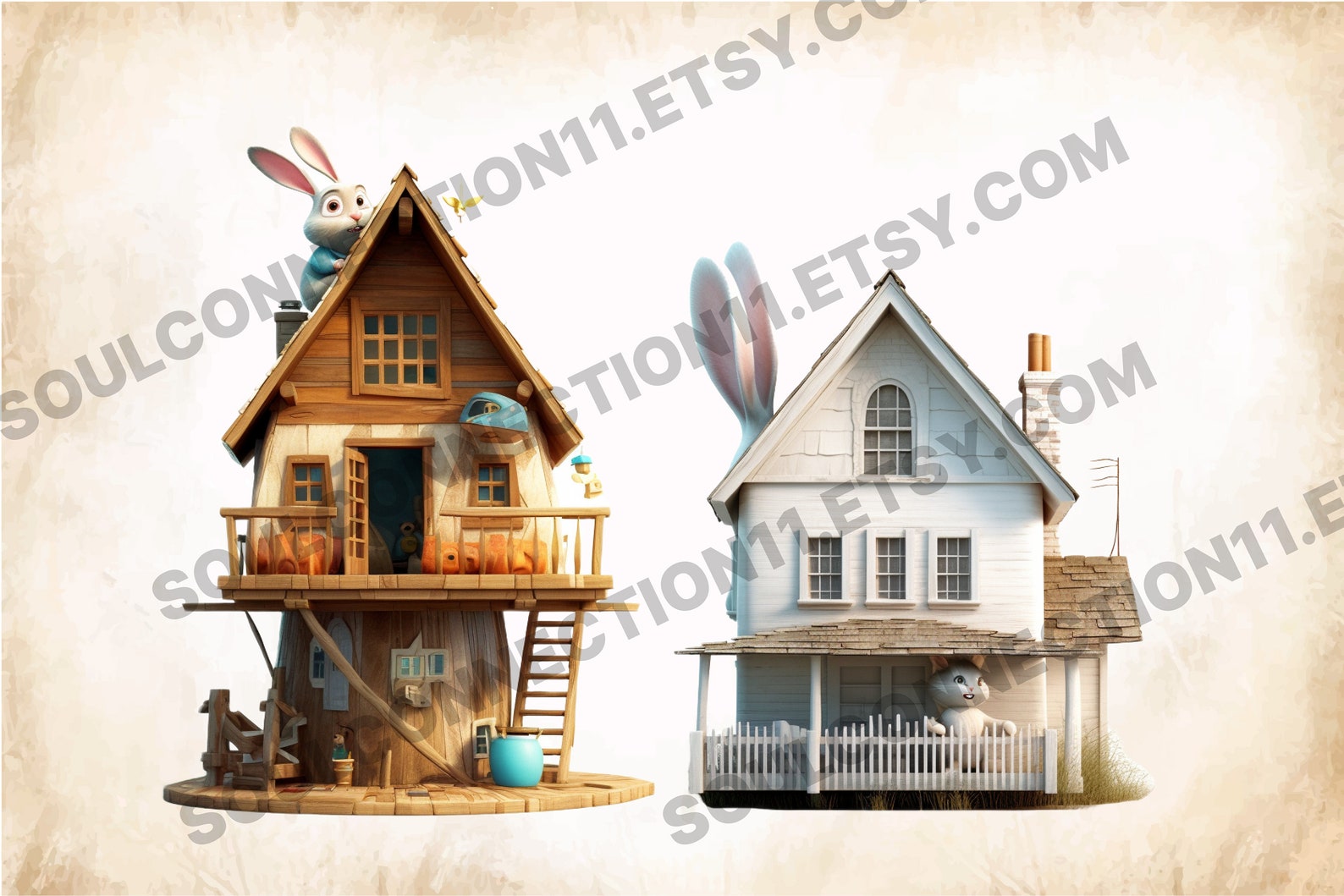 Rabbit Family PNG Clipart Bundle Rabbit House Rabbit Baby - Etsy