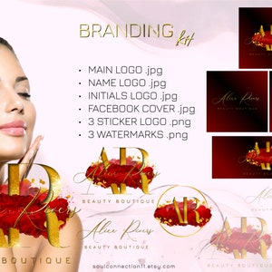 Red Gold Logo, Beauty Logo, Boutique Logo, Watercolor Logo, Glam ...