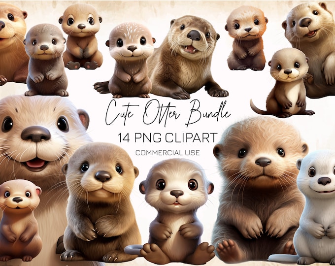 Sweet Otters, Otter Clipart, Otter Png, Clipart Bundle, Cute Animal ...