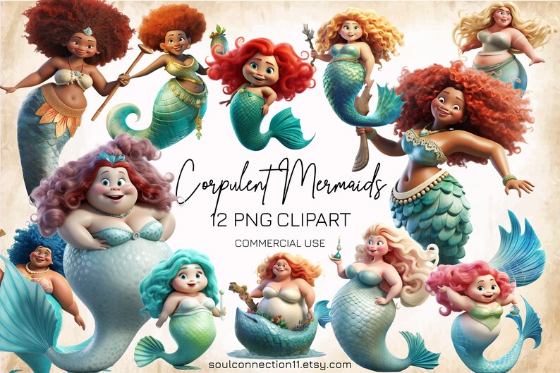 Corpulent Mermaids PNG Clipart Cute Curve Mermaid Bundle - Etsy