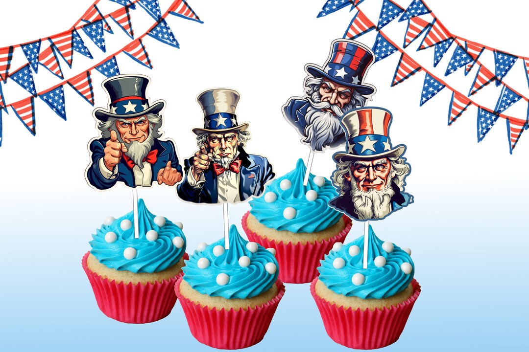 Uncle Sam Cupcake Toppers, USA Patriotic Cake Decorations, Printable ...