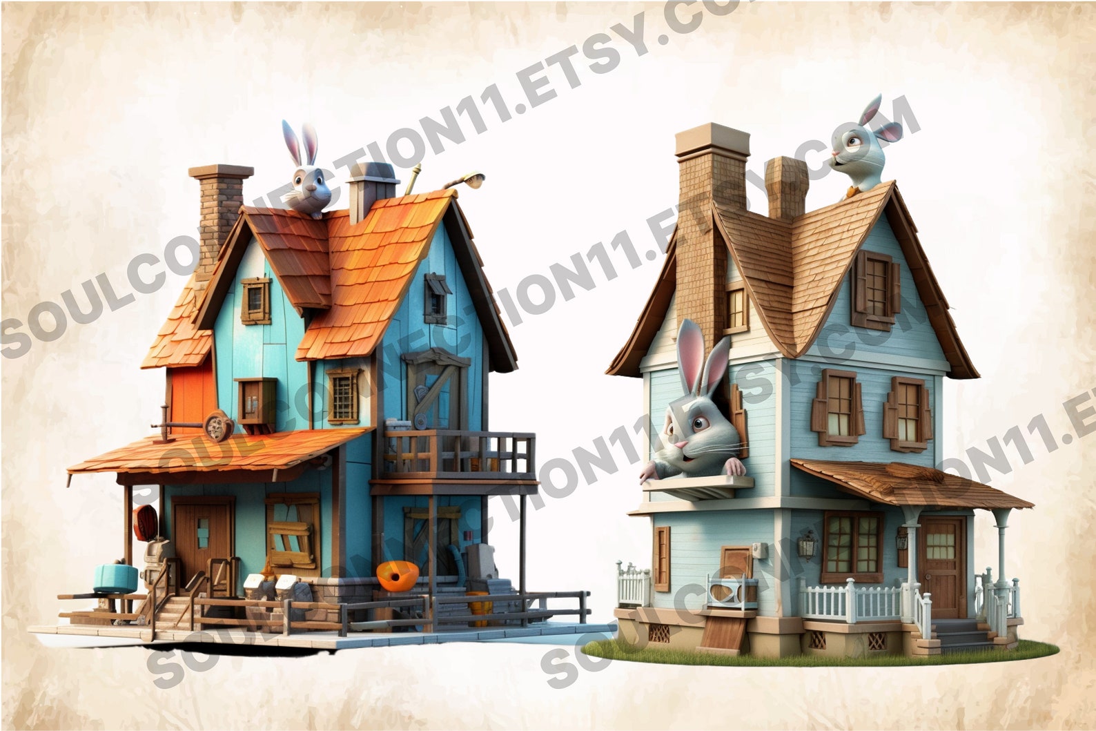 Rabbit Family PNG Clipart Bundle Rabbit House Rabbit Baby - Etsy