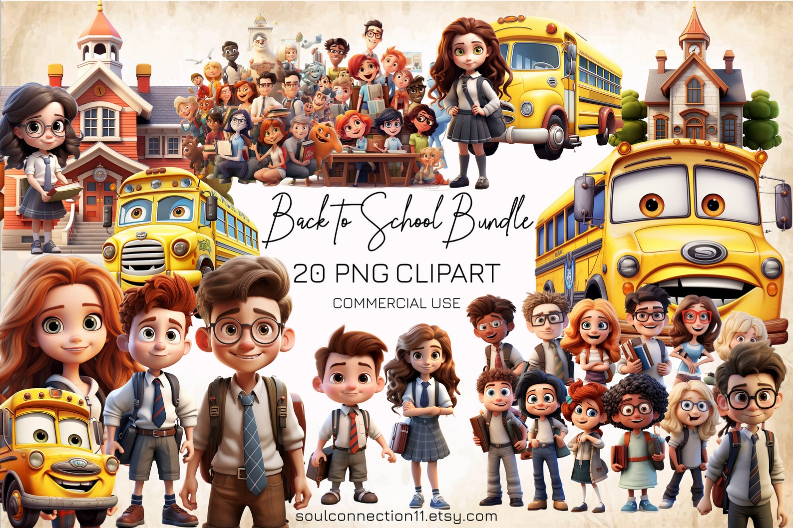 Back to School PNG Clipart Bundle School Bus Shcoolboy - Etsy