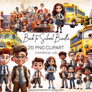 Back to School PNG Clipart Bundle, School Bus, Shcoolboy, Schoolgirl ...