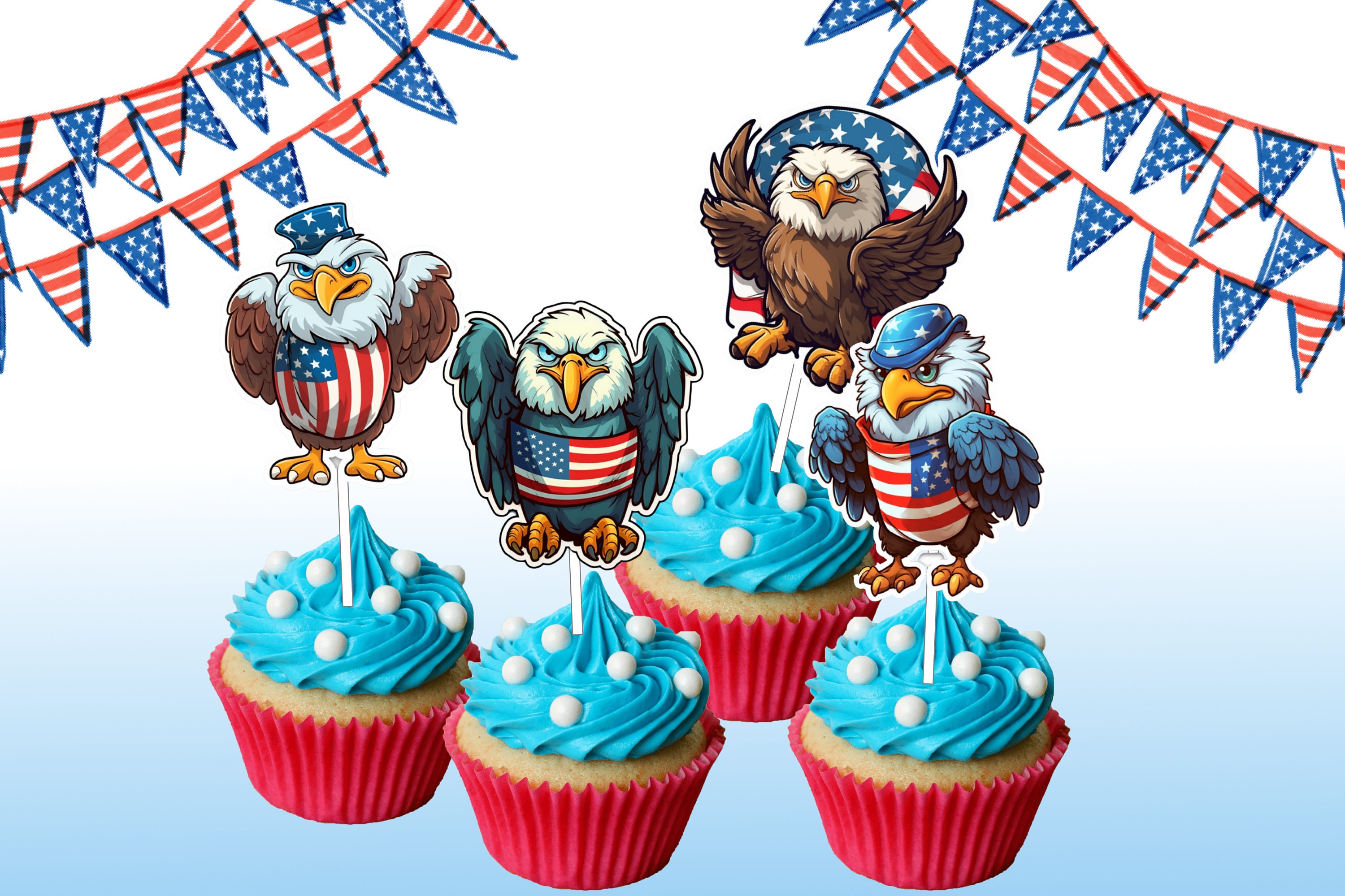 USA Patriotic Cupcake Toppers Printable American Eagle Cake - Etsy