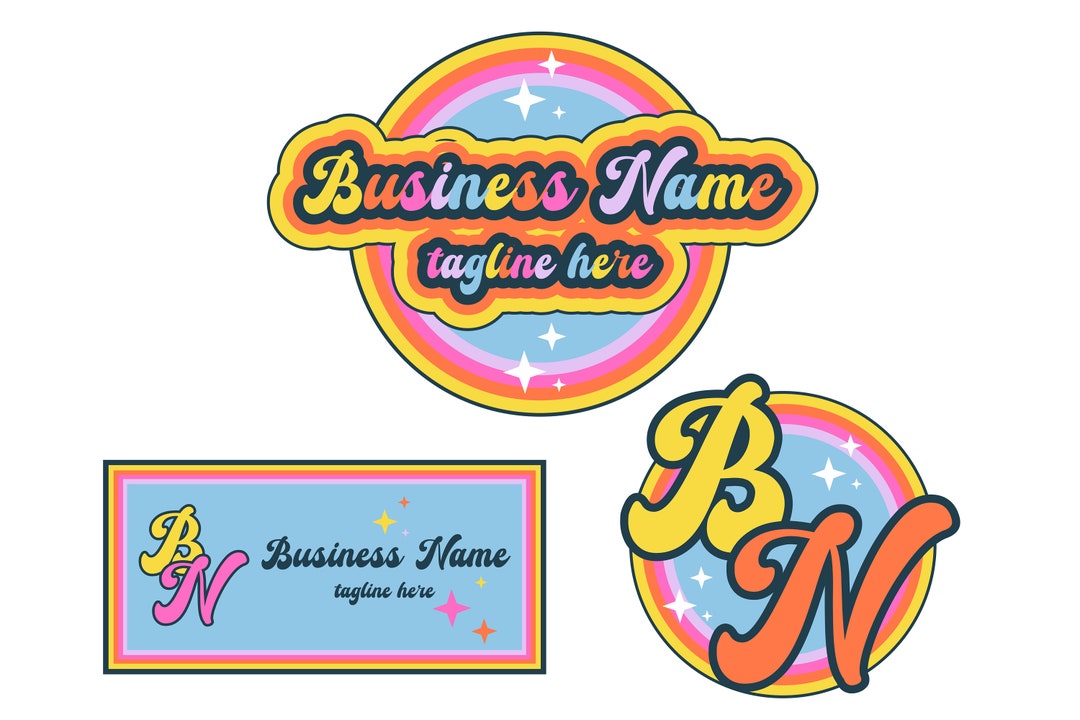 Retro Logo Design, Premade Rainbow Logo, Hippie 70s Vintage Logo, Boho ...