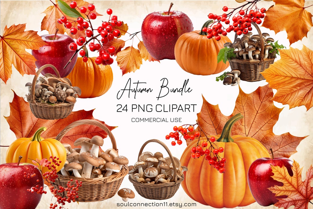 Autumn PNG Clipart, Autumn Images Bundle, Pumpkin, Fallen Leaves ...