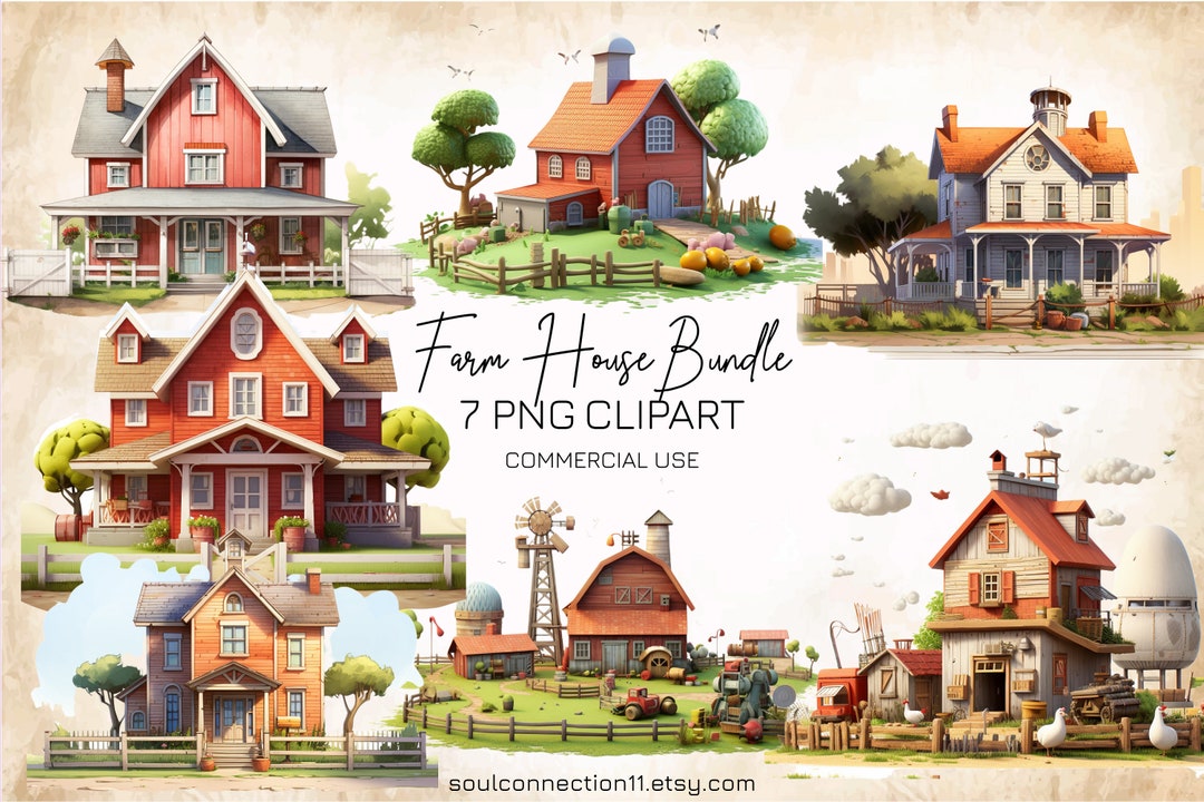 Farm House PNG Clipart Bundle, Cartoon Farm Images, Sublimation Design ...