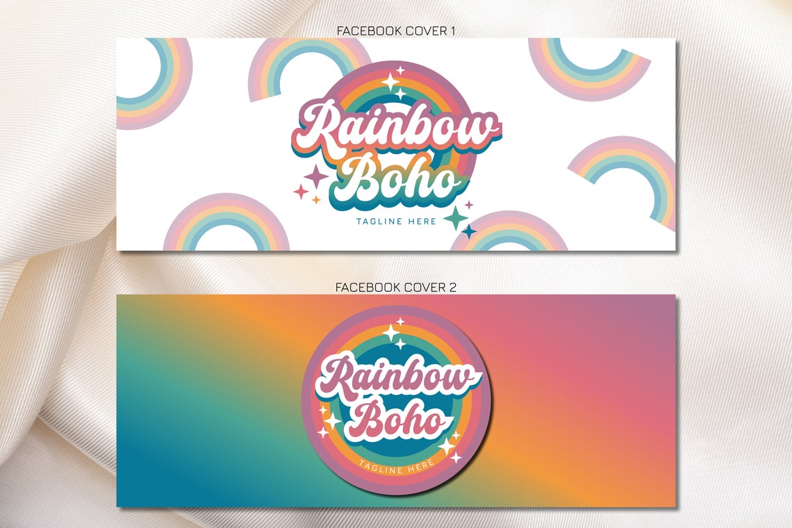 Rainbow Boho Logo Colorful Retro Logo Star Vintage Logo - Etsy
