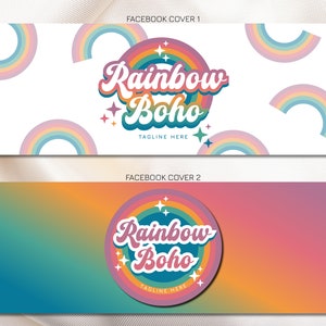 Rainbow Boho Logo, Colorful Retro Logo, Star Vintage Logo, Modern ...