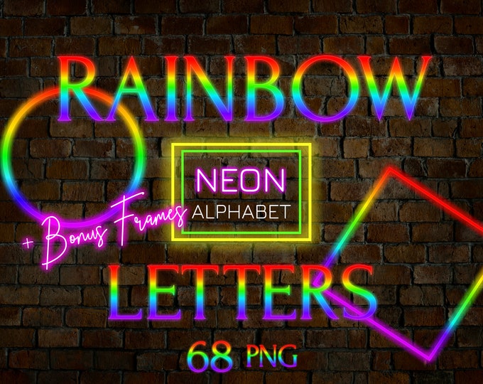 Rainbow NEON Letters and Numbers PNG, Rainbow Neon Alphabet Clipart ...