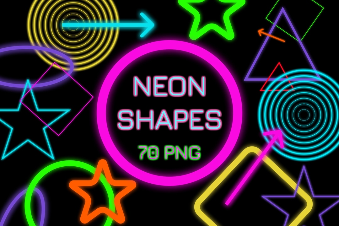 70 NEON Shapes, Neon Geometric Figures, Neon Light Effect, PNG Frames ...