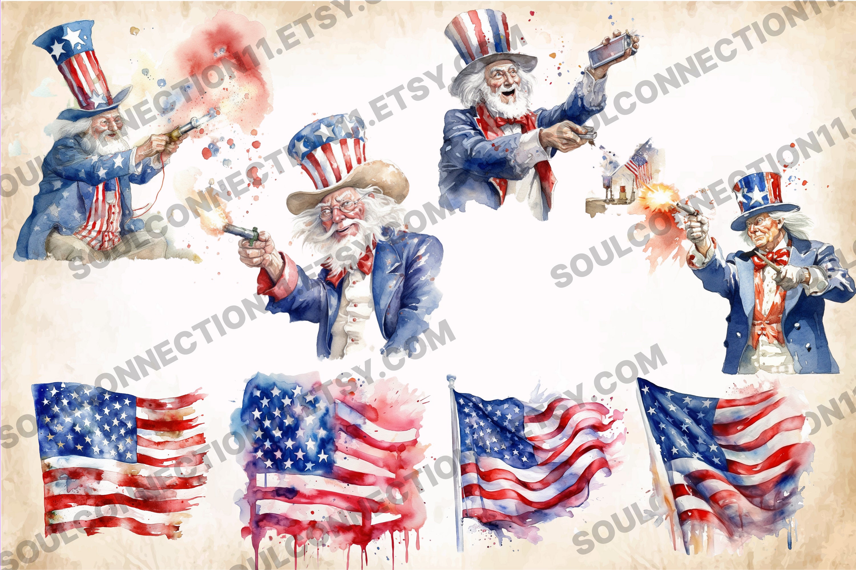 Watercolor USA Patriotic PNG Clipart Bundle Commercial Use - Etsy