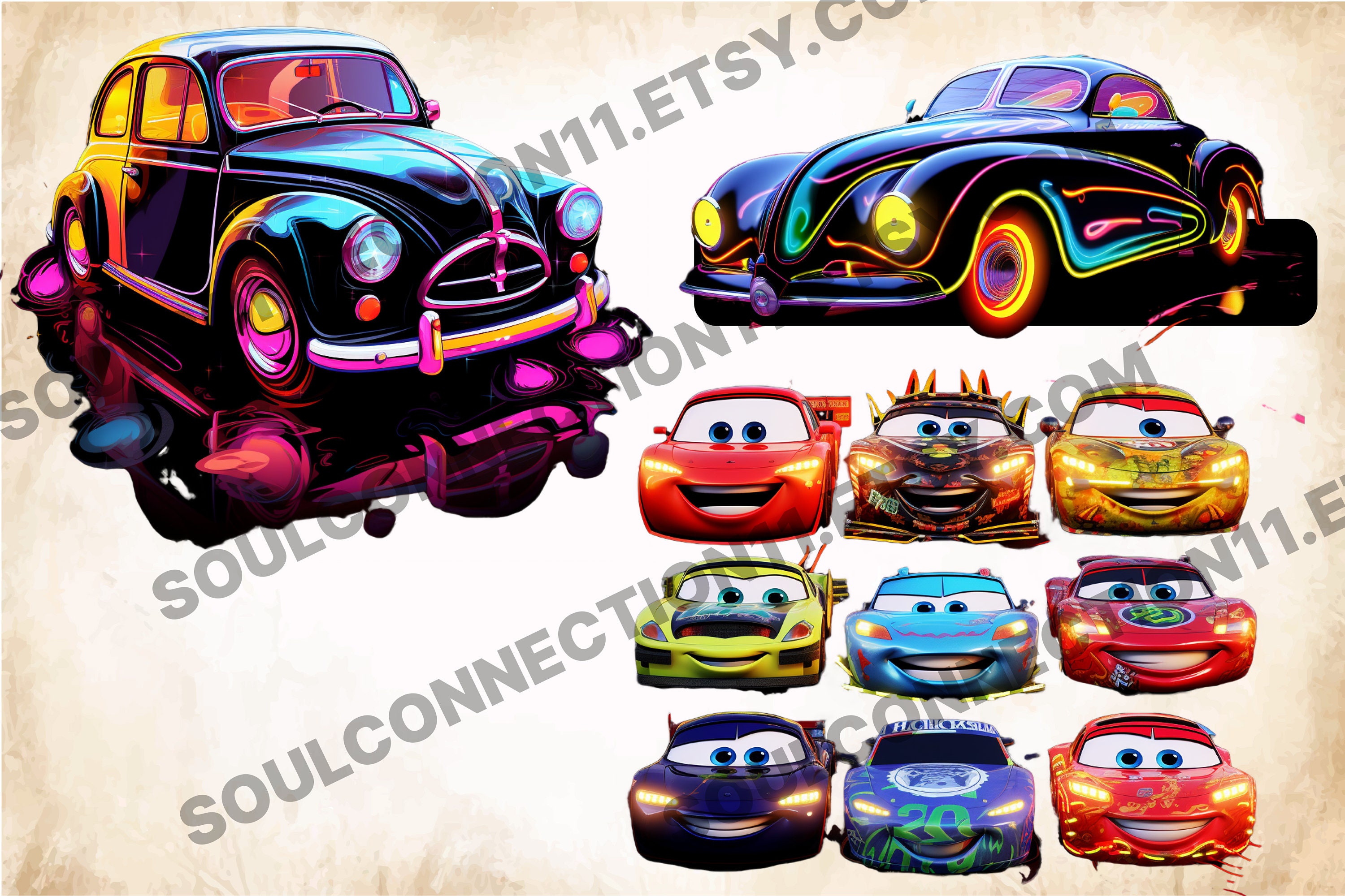 Neon Cars PNG Clipart Bundle Cute Cartoon Racing Cars Images - Etsy