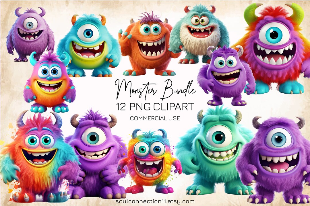 Cute Monster PNG Clipart Bundle, Rainbow Monster Image, Sublimation ...