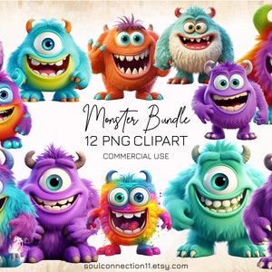 Cute Monster PNG Clipart Bundle, Rainbow Monster Image, Sublimation ...