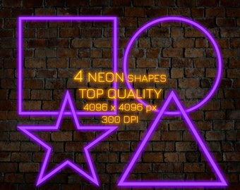 15 NEON PNG Shapes, Neon Geometric Figures, Neon Light Glow Effect ...