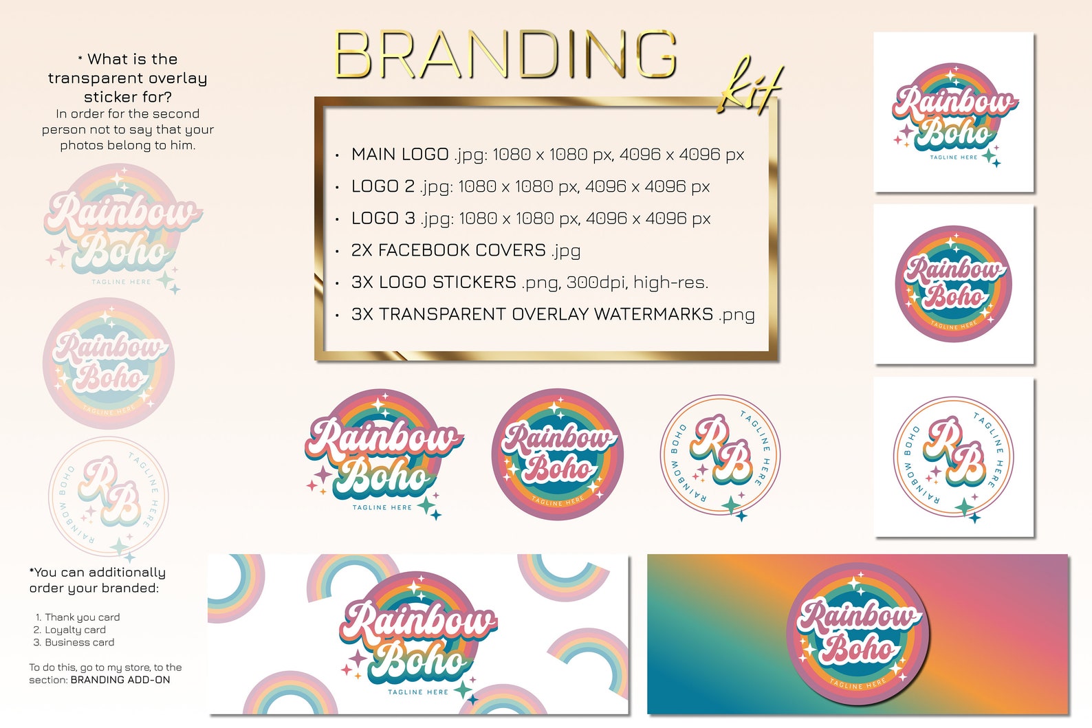 Rainbow Boho Logo Colorful Retro Logo Star Vintage Logo - Etsy