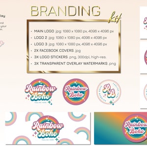 Rainbow Boho Logo, Colorful Retro Logo, Star Vintage Logo, Modern ...