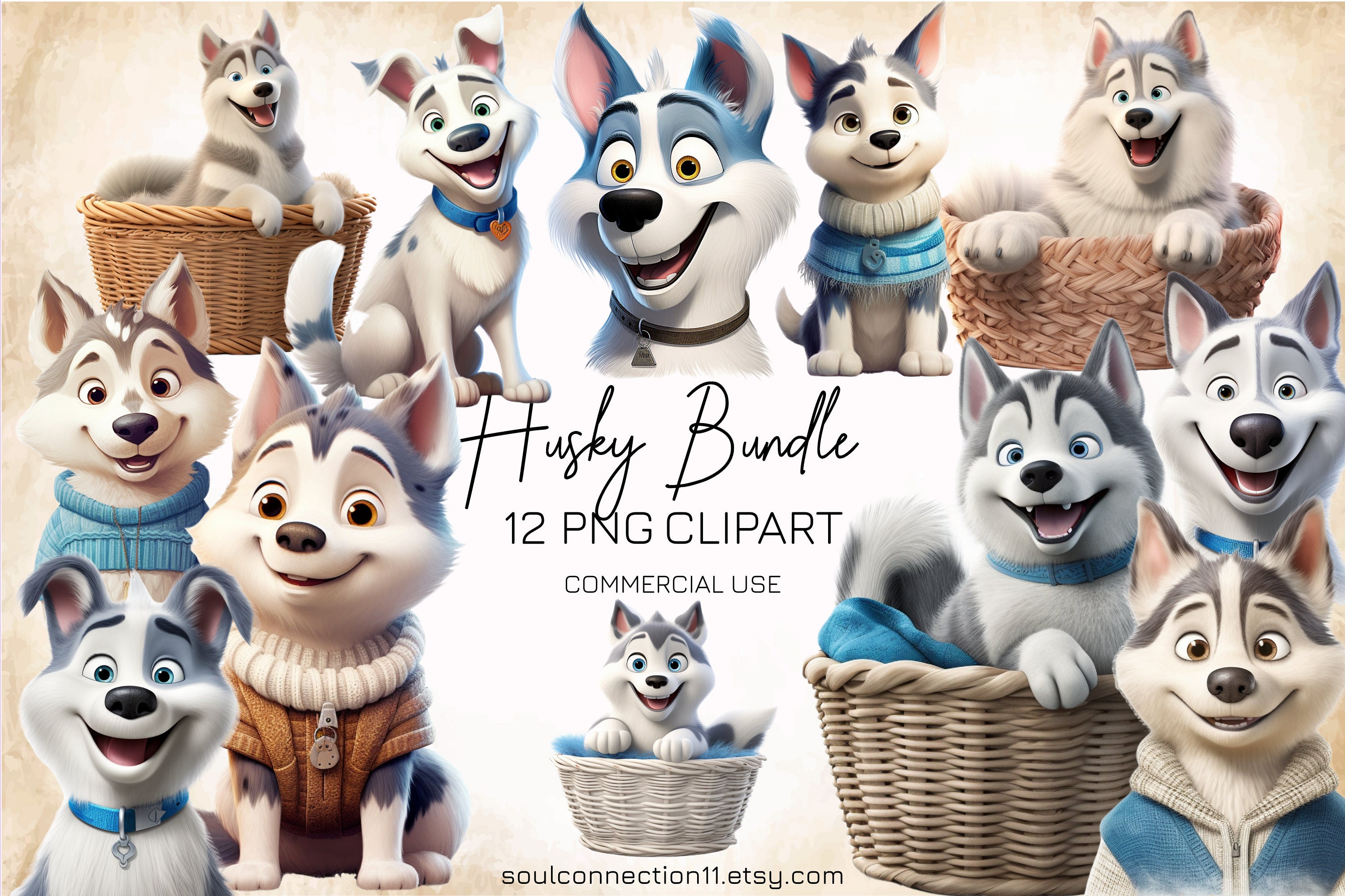 Husky Clipart Bundle Cute Husky PNG Clipart Sublimation - Etsy