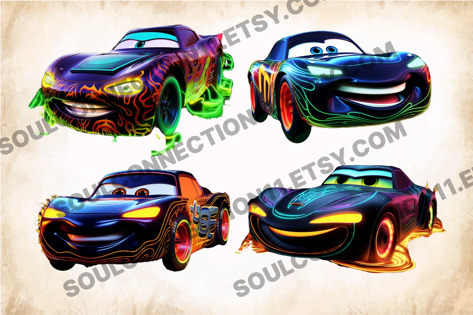 Neon Cars PNG Clipart Bundle Cute Cartoon Racing Cars Images - Etsy