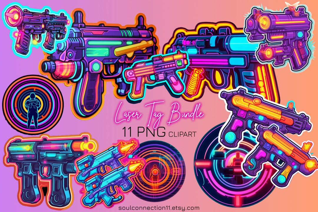 Neon Laser Tag Clipart: Birthday Party PNG Graphics (digital Download ...