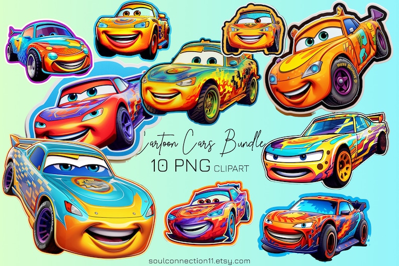 Cute Cartoon Cars PNG Clipart Colorful Cars Printable - Etsy