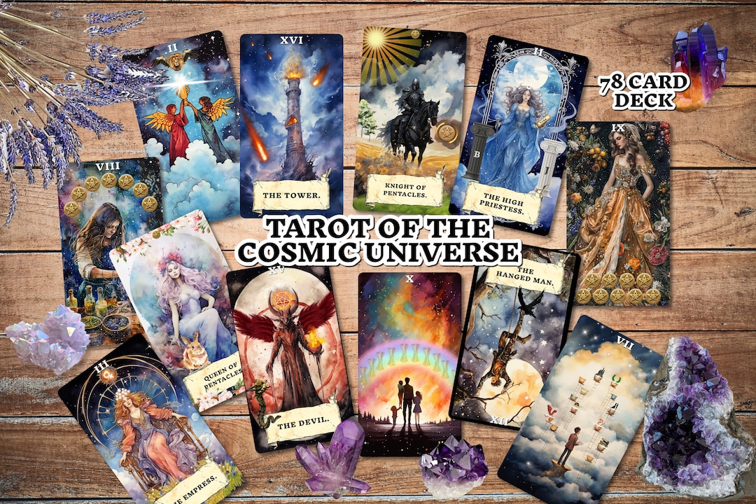 Printable Galaxy Tarot Deck, Complete 78 Card Tarot Deck. Tarot of the Cosmic Universe. Digital ...