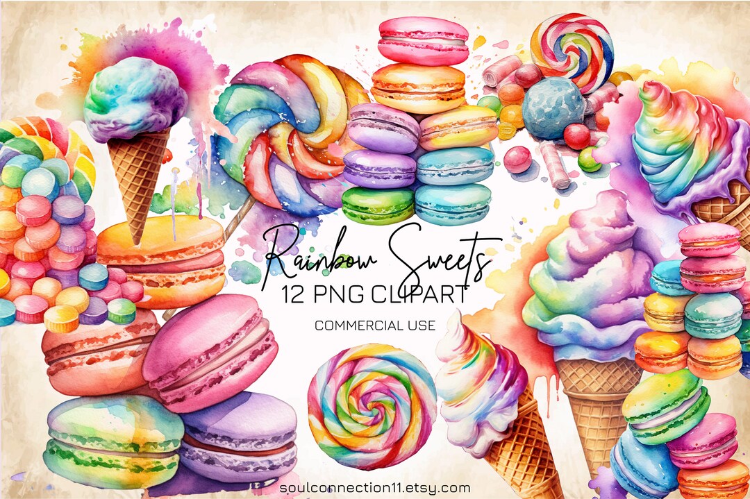 Candy Clipart Bundle, Rainbow Sweets PNG, Watercolor Delicious Clipart ...