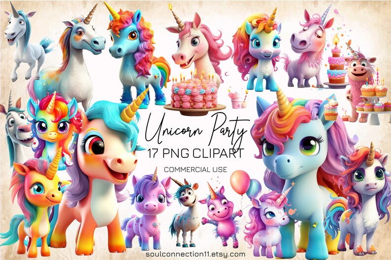 Unicorn PNG Clipart Bundle Unicorn Birthday Party - Etsy