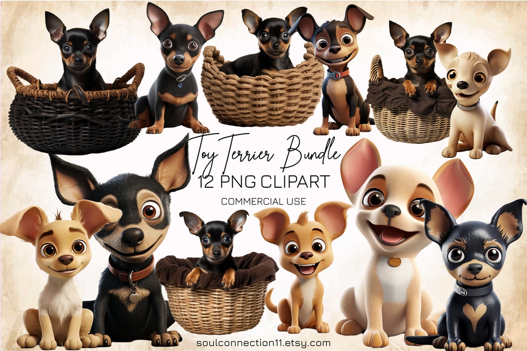 Cute Toy Terrier PNG Clipart Bundle, Cartoon Dogs Clipart, Toy Terrier ...