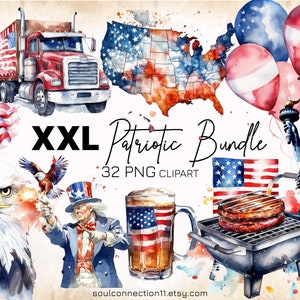 Watercolor USA Patriotic PNG Clipart Bundle, Commercial Use, USA Flag ...