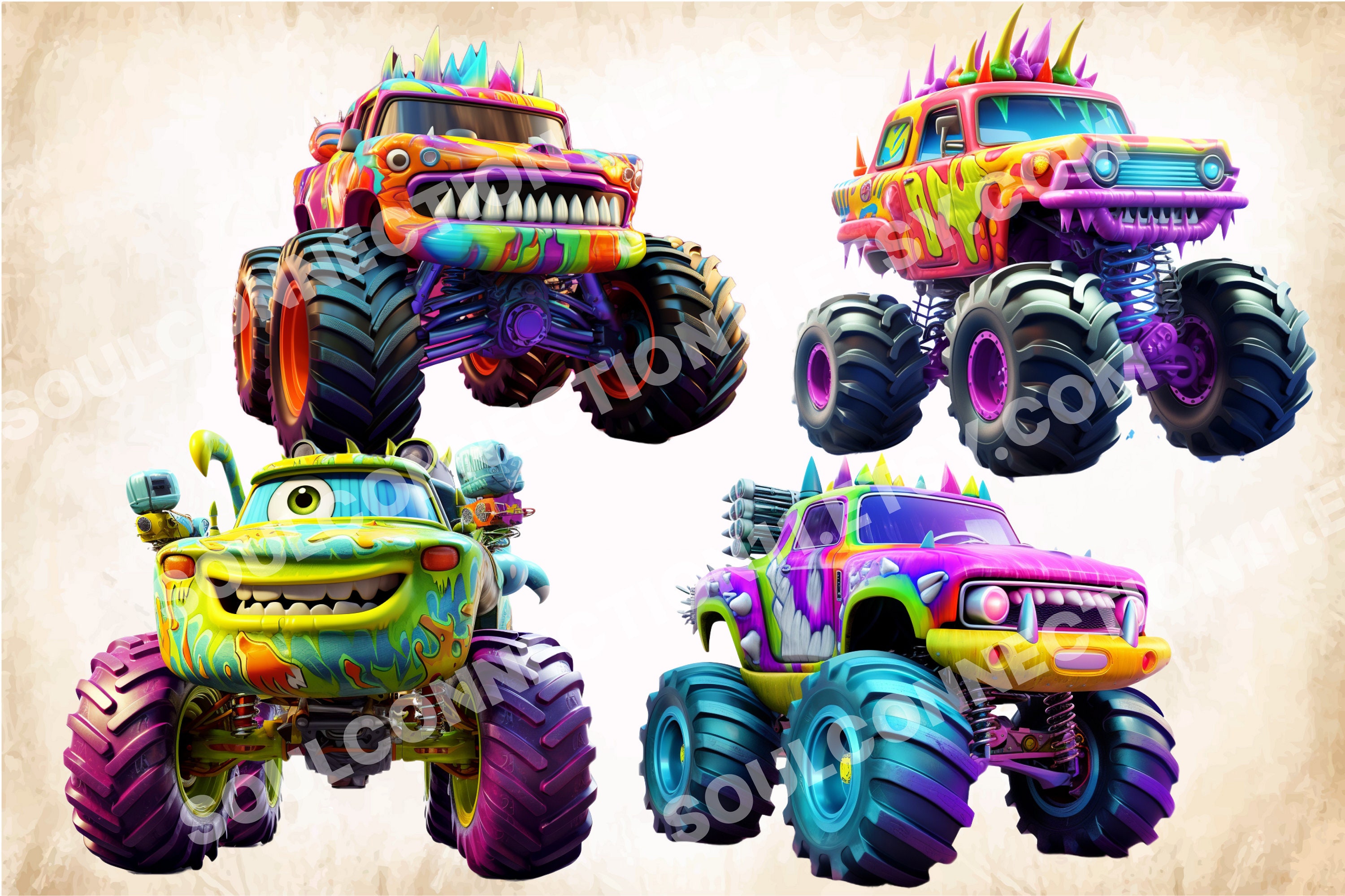 Neon Monster Truck PNG Clipart Bundle Neon Cars Clipart - Etsy UK