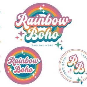 Rainbow Boho Logo, Colorful Retro Logo, Star Vintage Logo, Modern ...