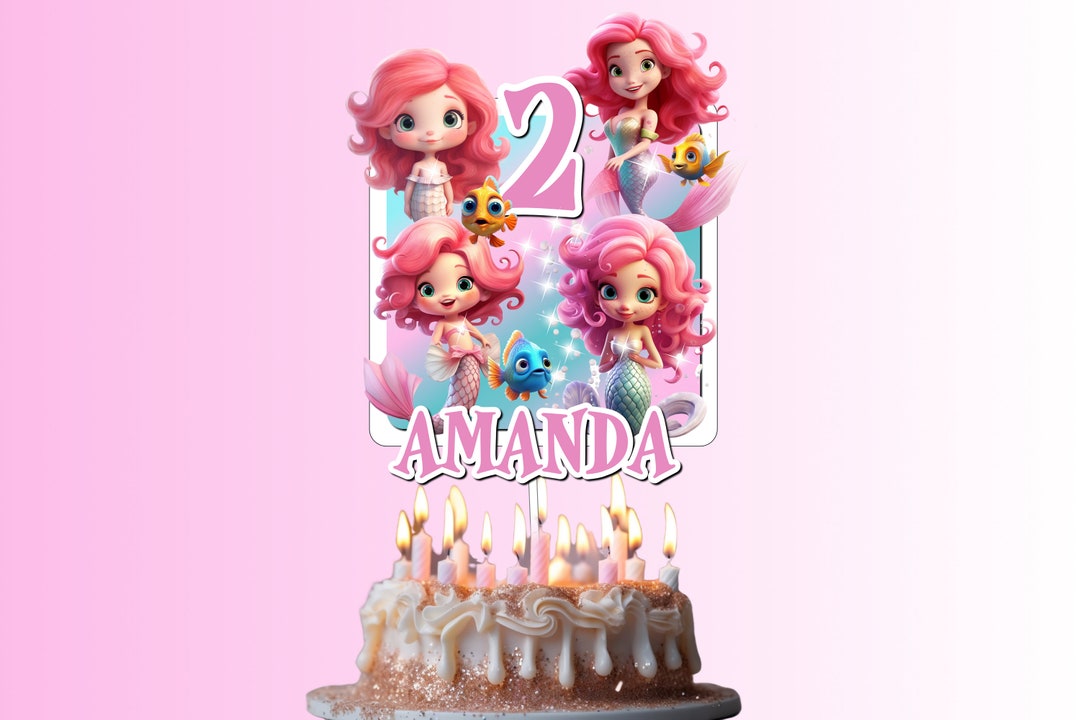 Pink Mermaids Cake Topper, Personalized Birthday Cake Centerpiece ...