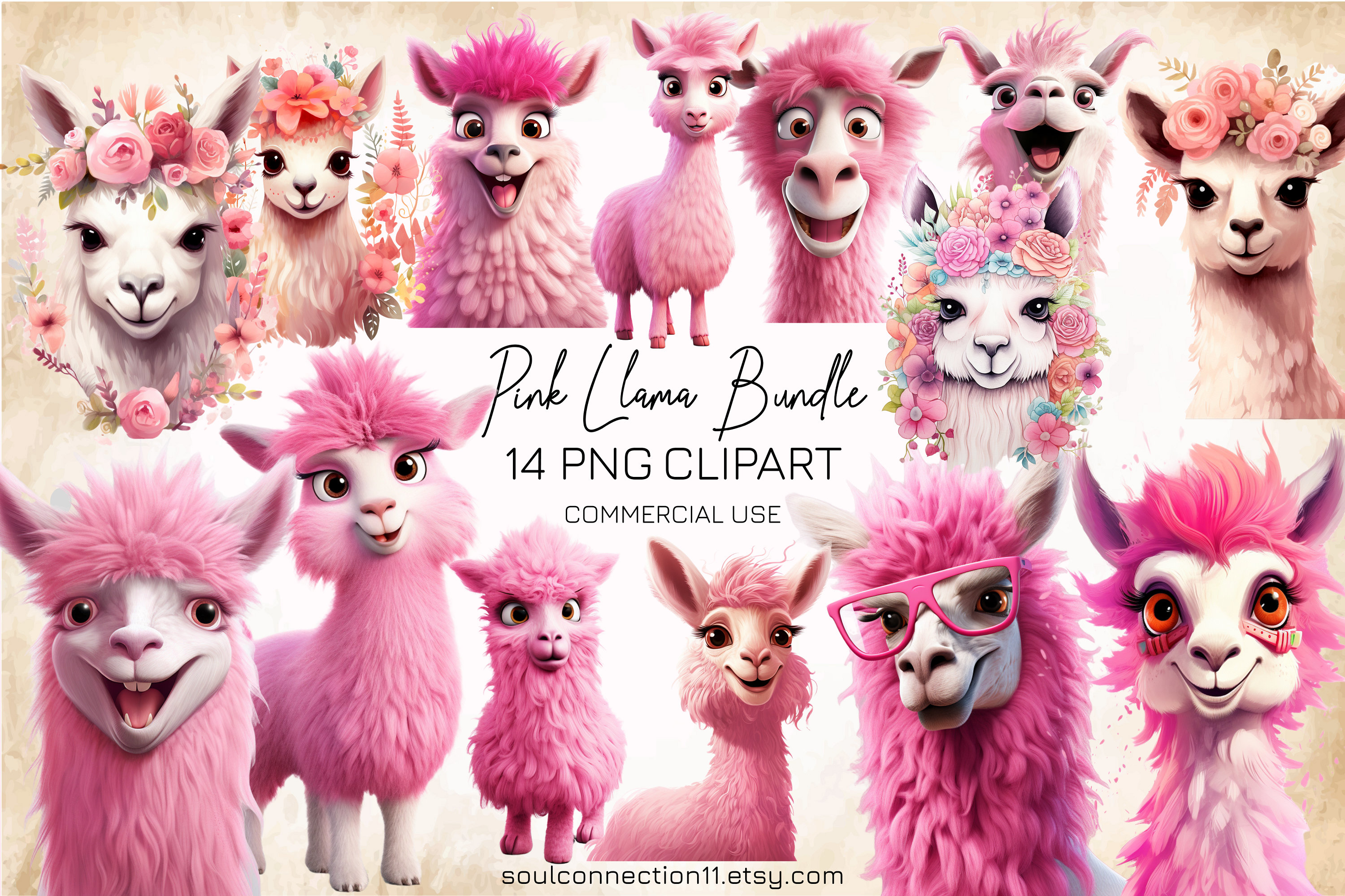 Cute Pink Llama PNG Clipart Fantasy Llama Images Bundle - Etsy
